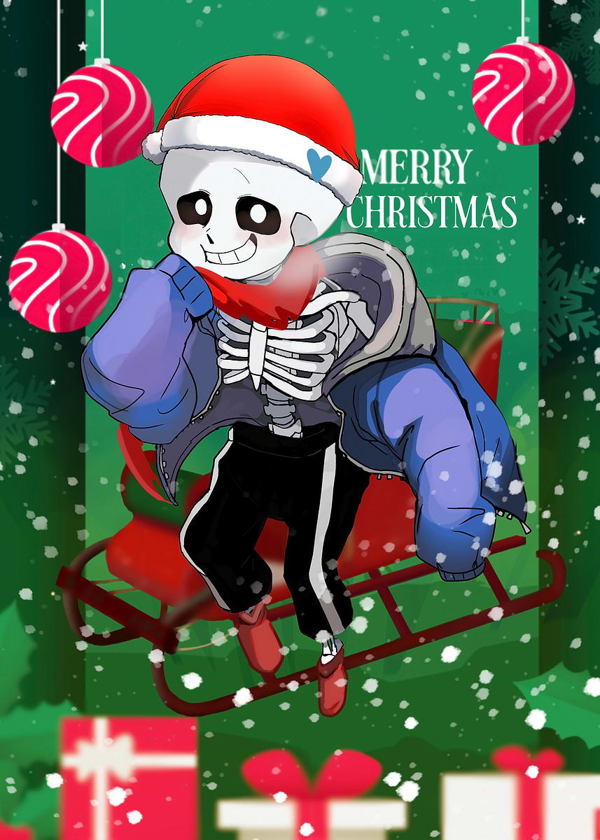 'Sans Undertale Merry Christmas' Poster, picture, metal print, paint by ...
