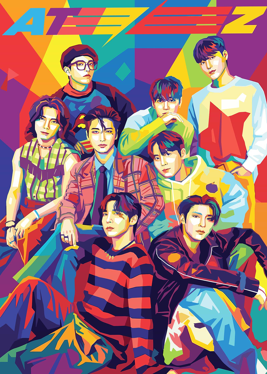 'ATEEZ Group Portrait Pop Art' Poster, picture, metal print, paint by ...