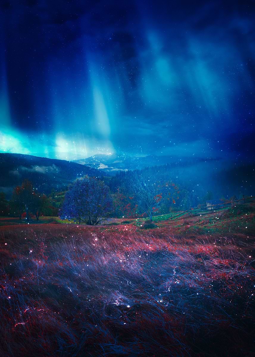 'Starfall' Poster, picture, metal print, paint by Aron Visuals | Displate
