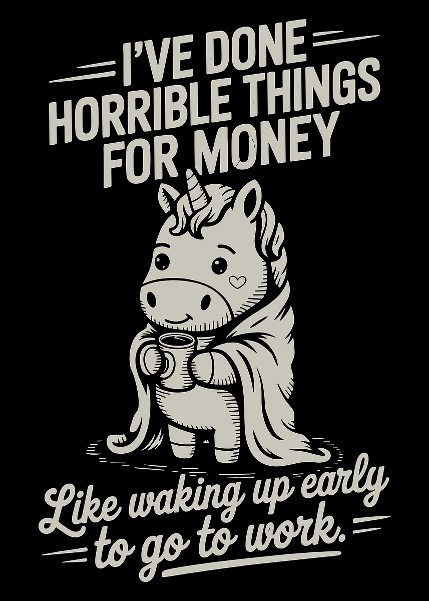 'Funny Unicorn Poster, Lazy Work Humor Wall Art, Cute Cartoon Coffee ...