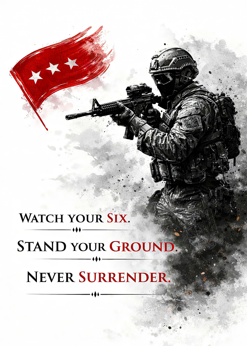 'Military Soldier with Rifle and Flag' Poster, picture, metal print ...