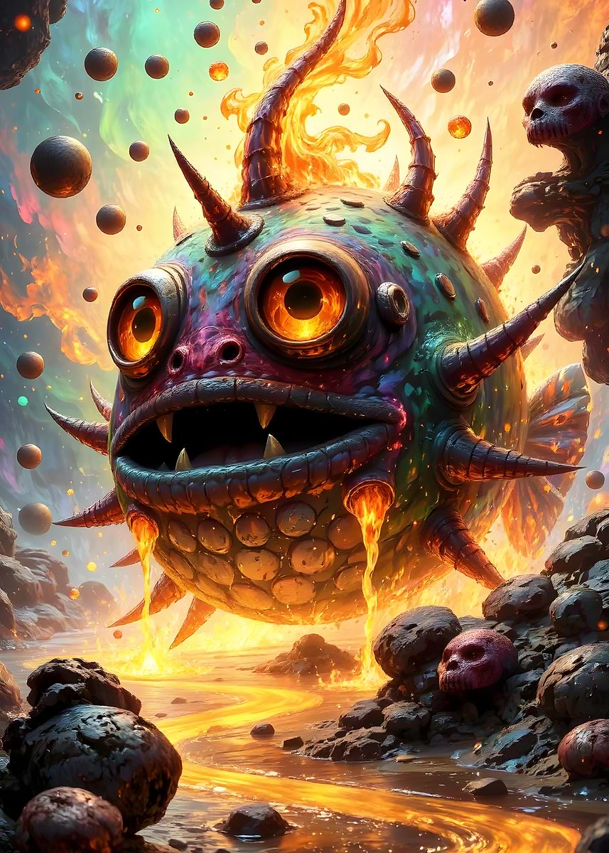 'Fiery Eyed Monster Fish' Poster, picture, metal print, paint by YIYUY ...