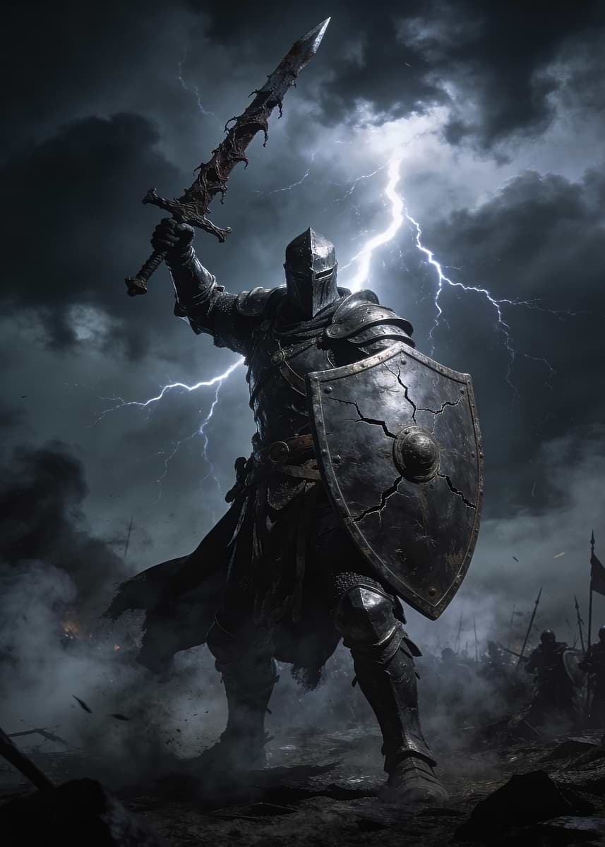 'Dark Knight with Sword and Shield' Poster, picture, metal print, paint ...