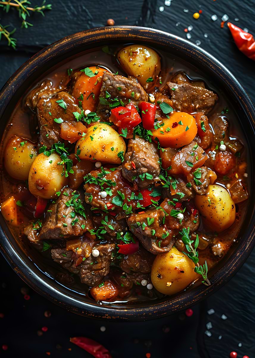 'Hearty Beef Stew with Vegetables' Poster, picture, metal print, paint ...