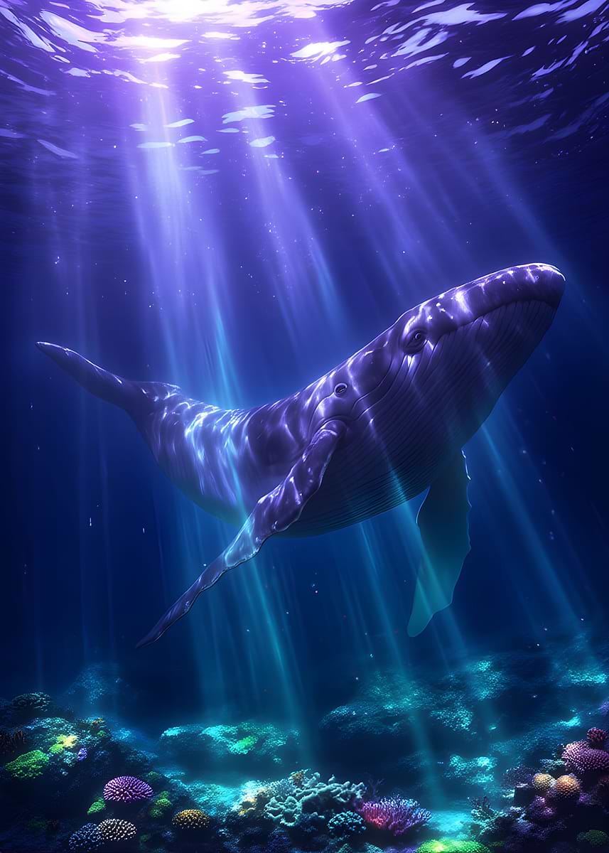 'Whale in Ocean with Sun Rays' Poster, picture, metal print, paint by ...