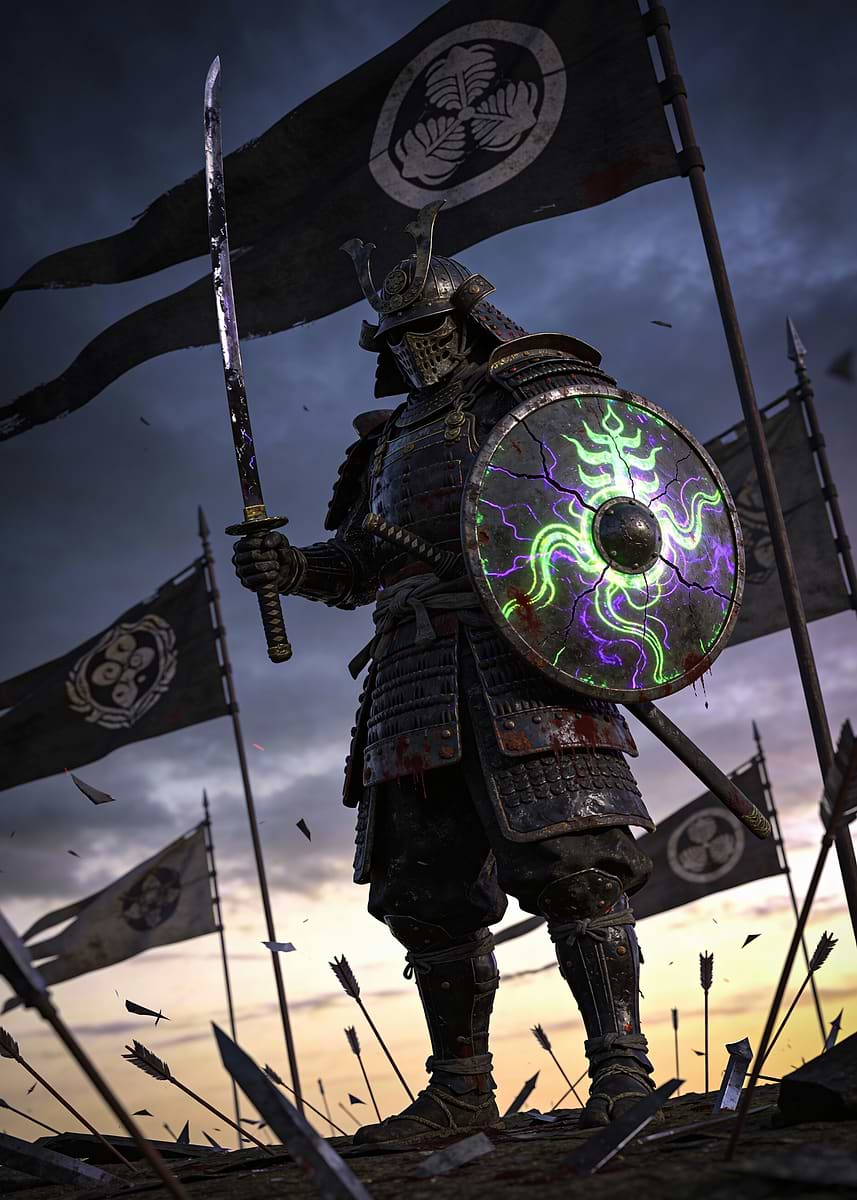 'Samurai Warrior with Sword and Shield' Poster, picture, metal print ...