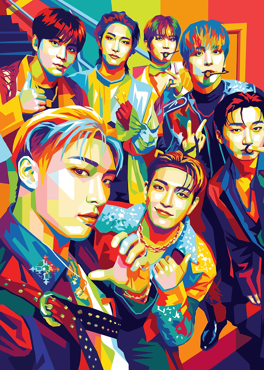 'ATEEZ K-Pop Group Portrait' Poster, picture, metal print, paint by ...