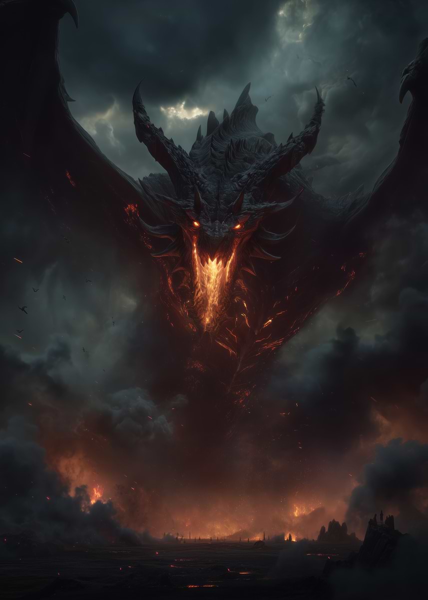 'Epic Dragon of Fire and Shadow' Poster, picture, metal print, paint by ...