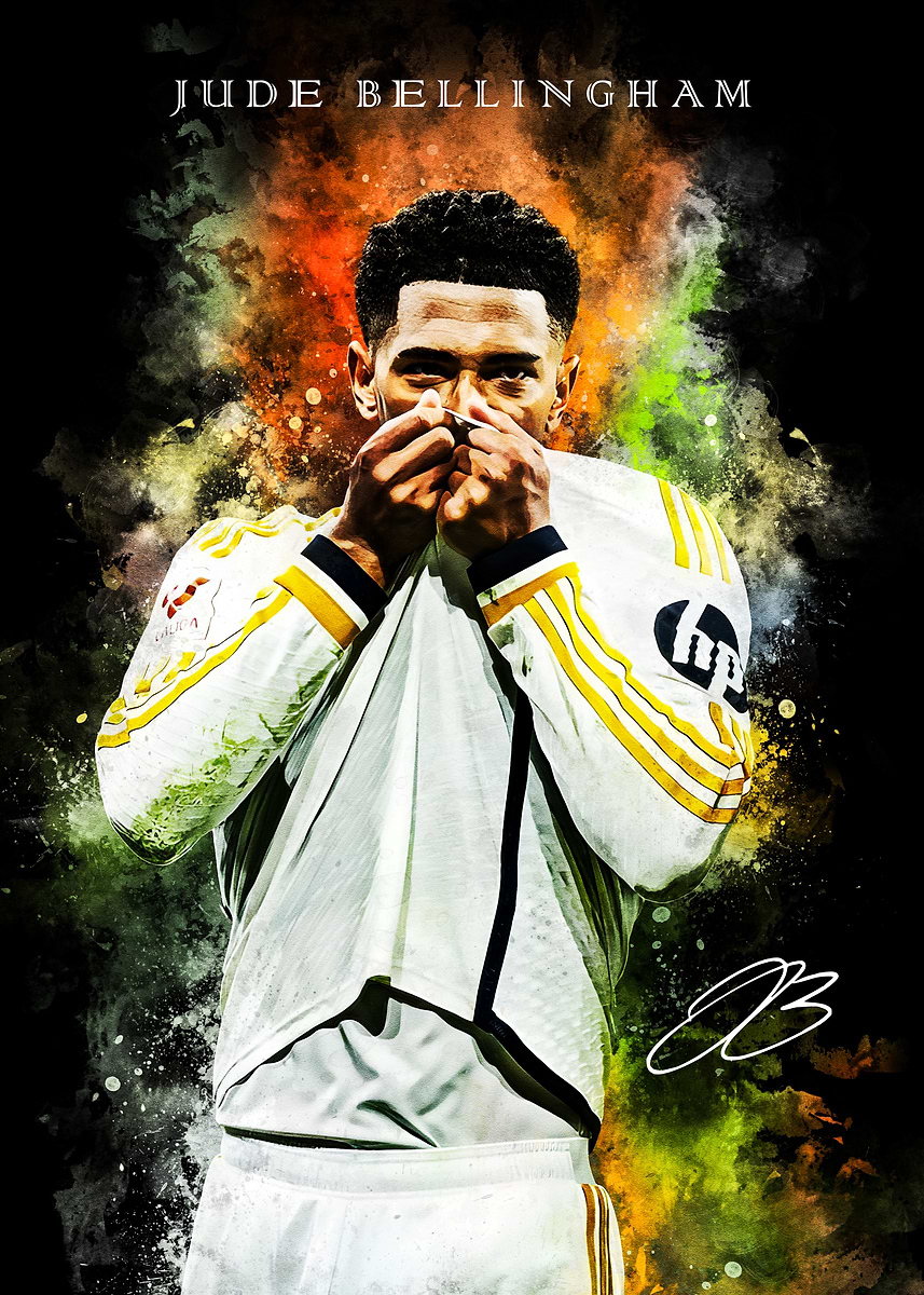 'Jude Bellingham Portrait' Poster, picture, metal print, paint by ...