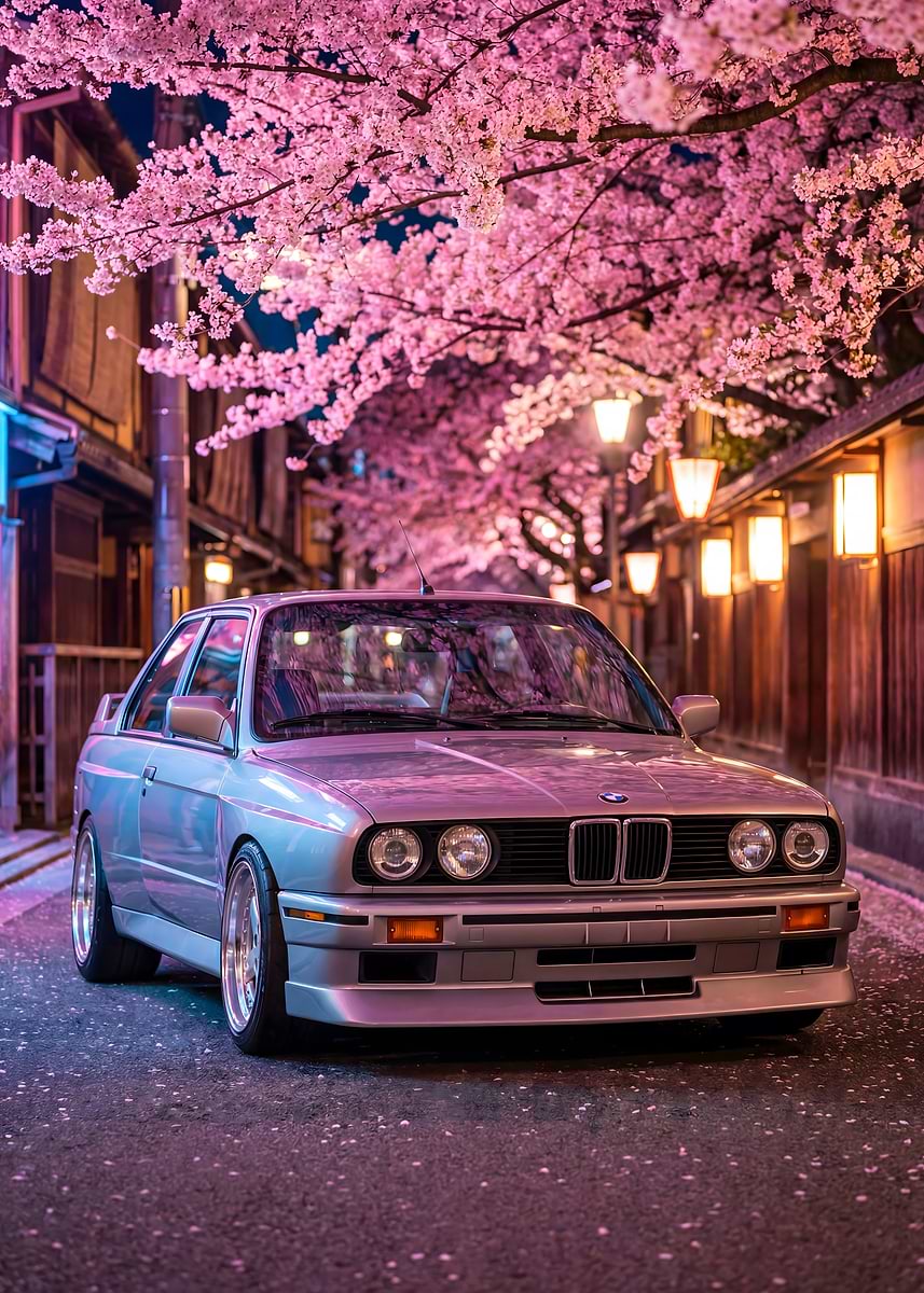 'BMW E30 Cherry Blossoms' Poster, picture, metal print, paint by ...