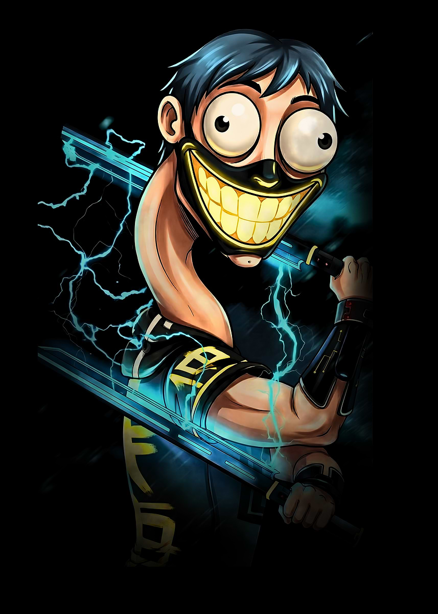 'Cartoon Warrior with Glowing Swords' Poster, picture, metal print ...