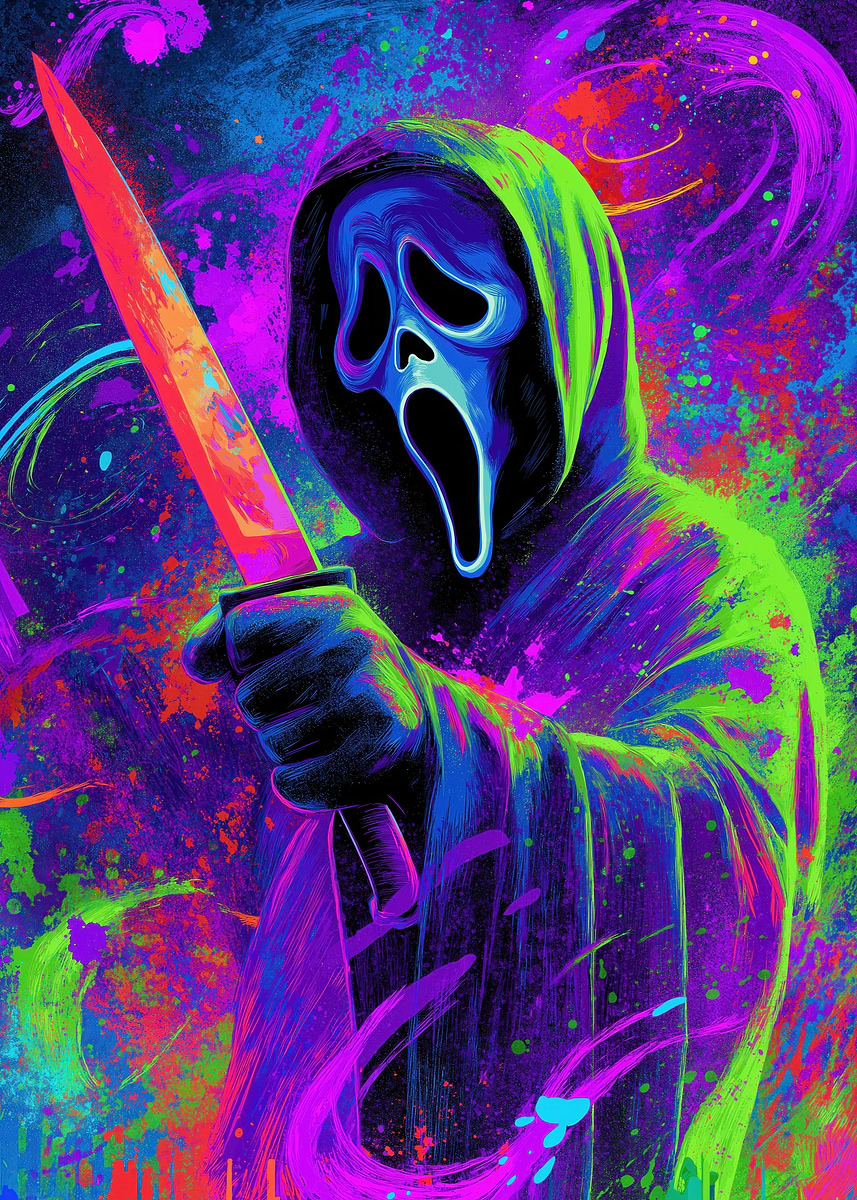 'Ghostface Neon Horror' Poster, picture, metal print, paint by Ilyrin ...