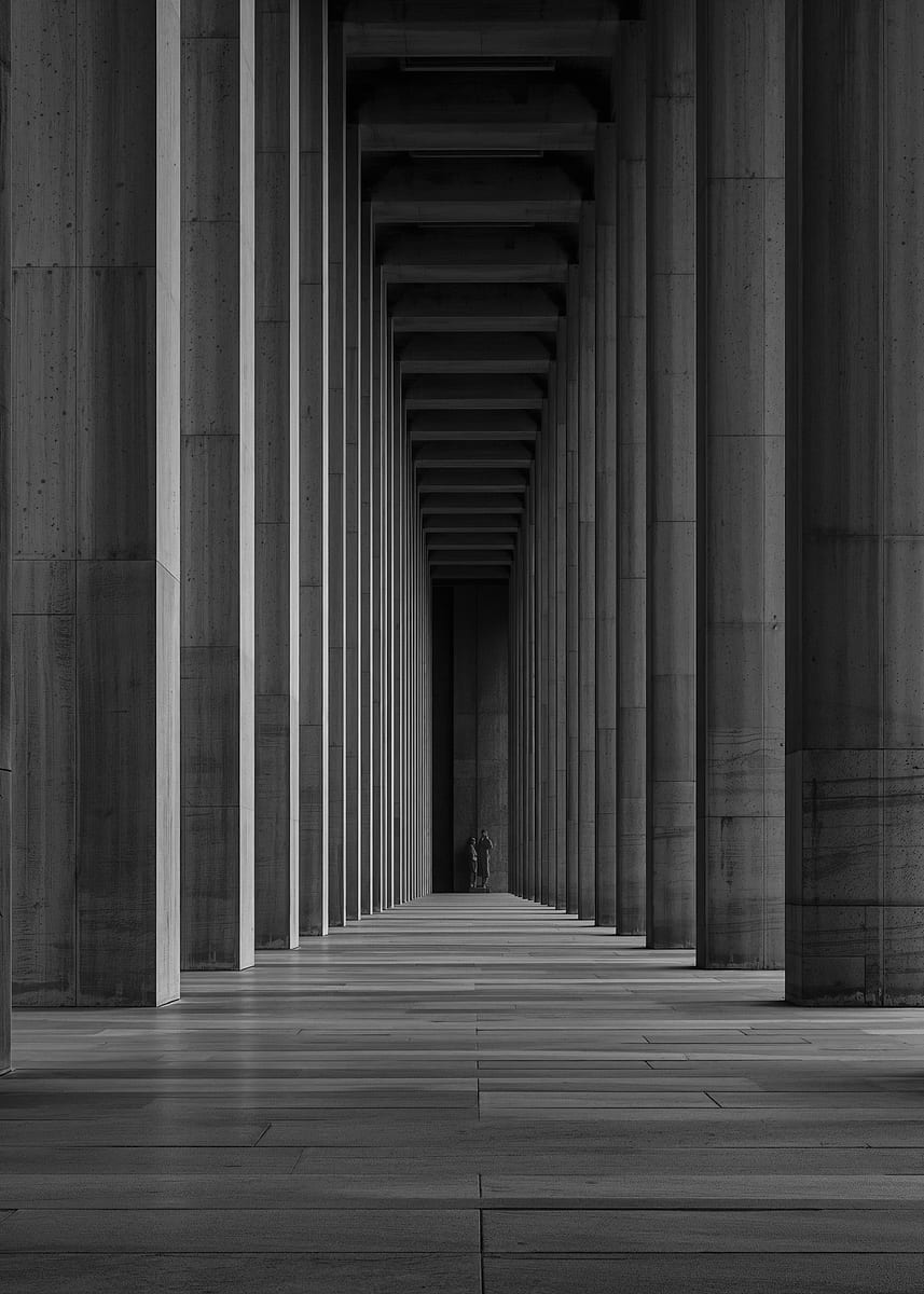 'Monochrome Pillars Perspective' Poster, picture, metal print, paint by ...