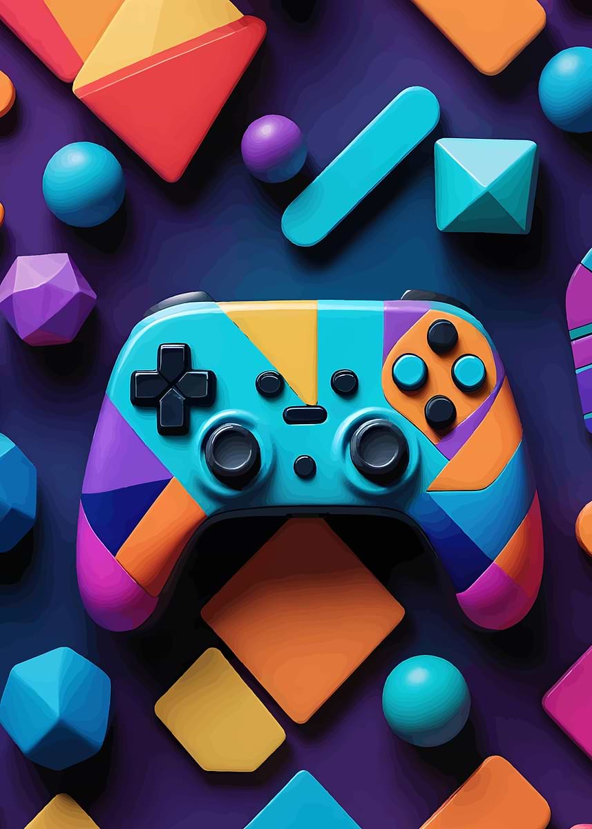 'Colorful Game Controller with Geometric Shapes' Poster, picture, metal ...