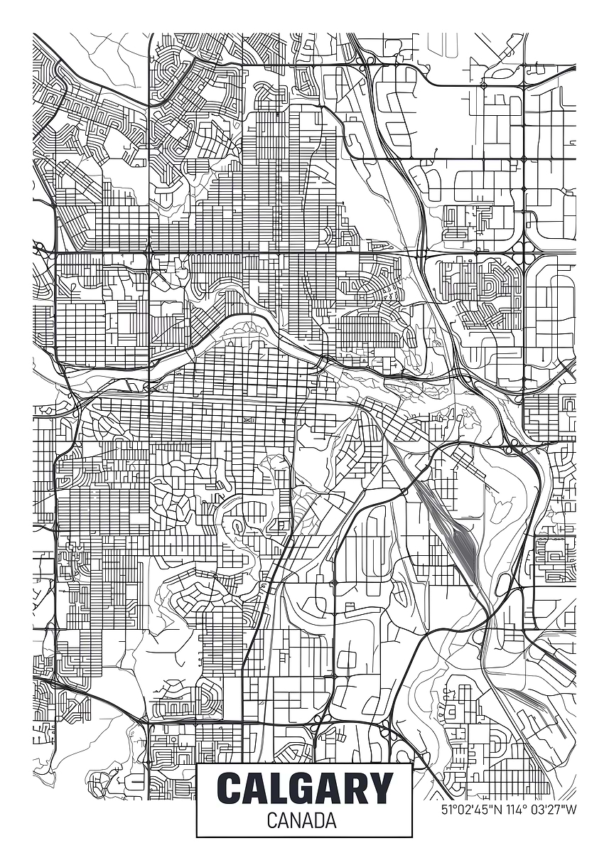 'Calgary Canada City Map' Poster, picture, metal print, paint by ...