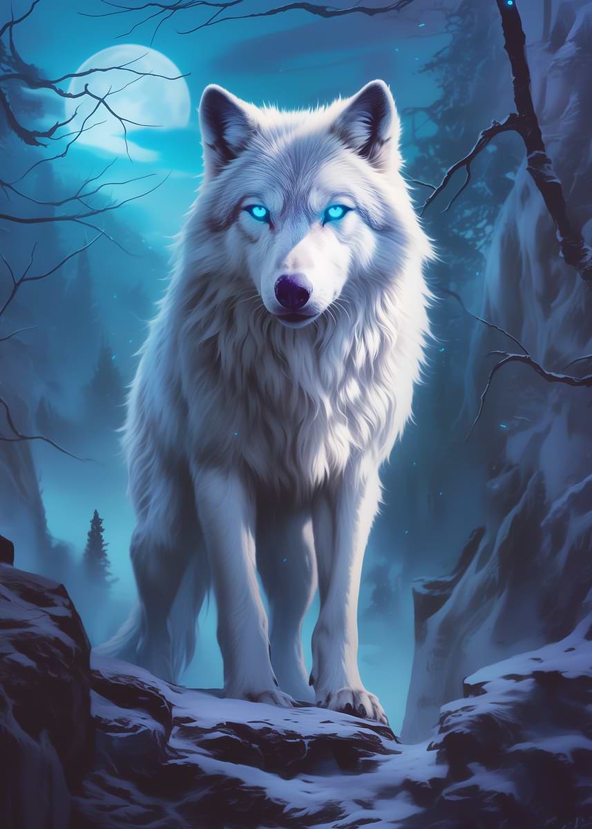 'Dark Wood Collection: white Wolf' Poster, picture, metal print, paint ...