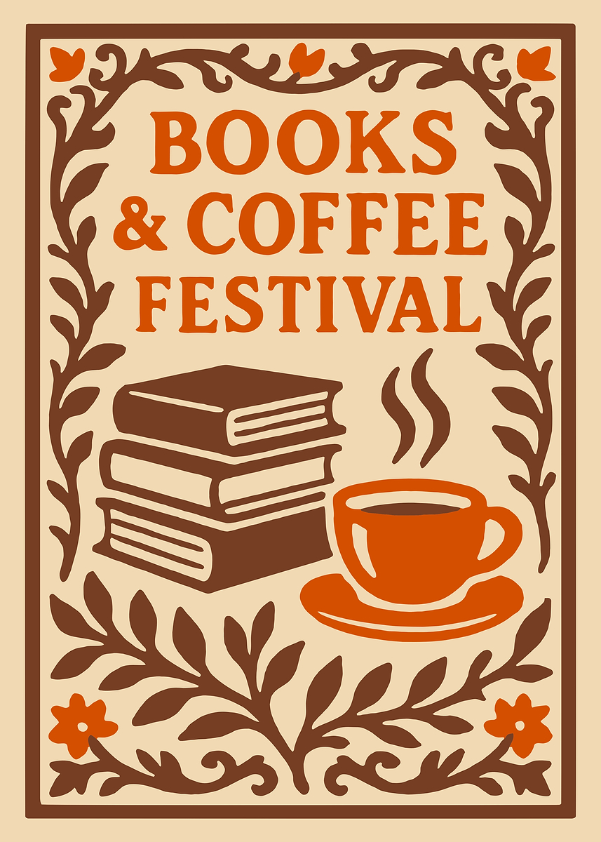 'Books & Coffee Festival Illustration' Poster, picture, metal print ...