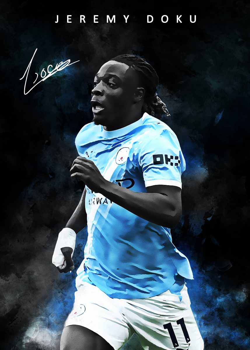 'Jeremy Doku Football' Poster, picture, metal print, paint by MarjorieC ...