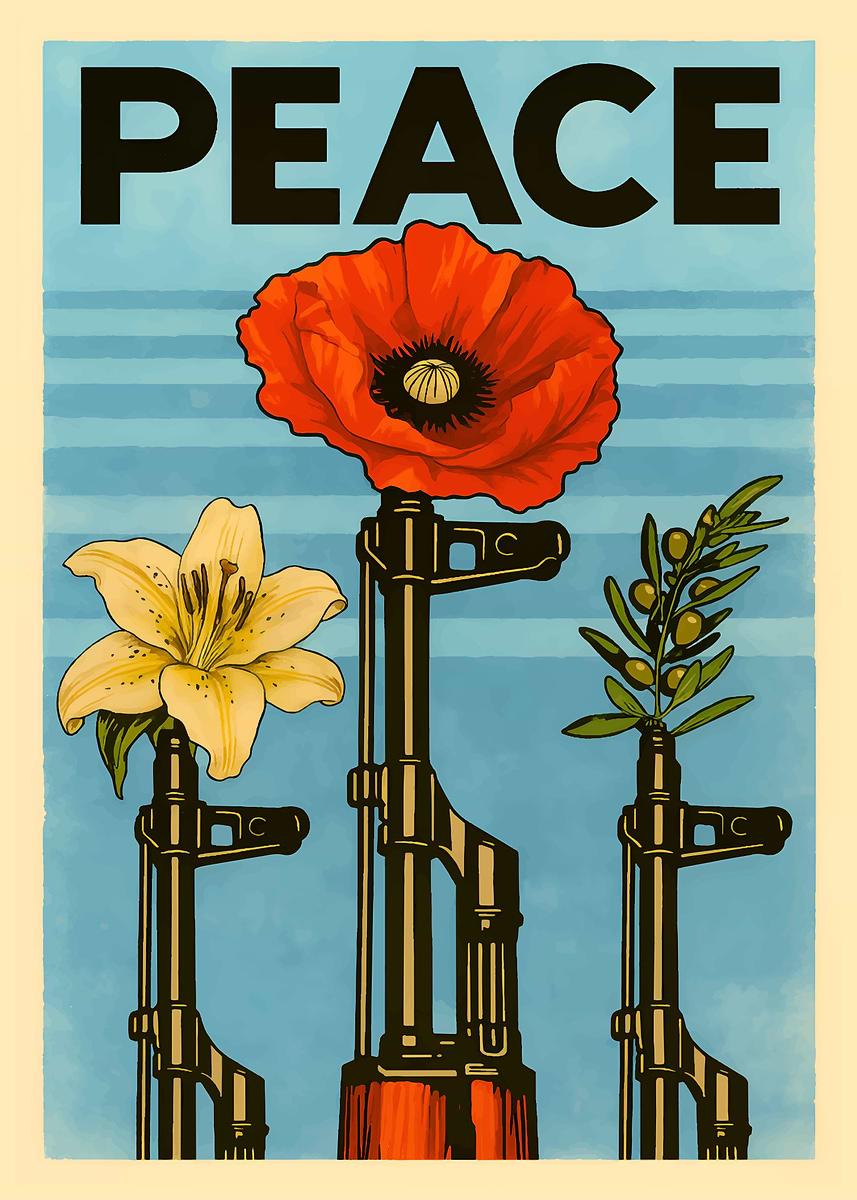 'Peace Symbolism with Flowers and Guns' Poster, picture, metal print ...