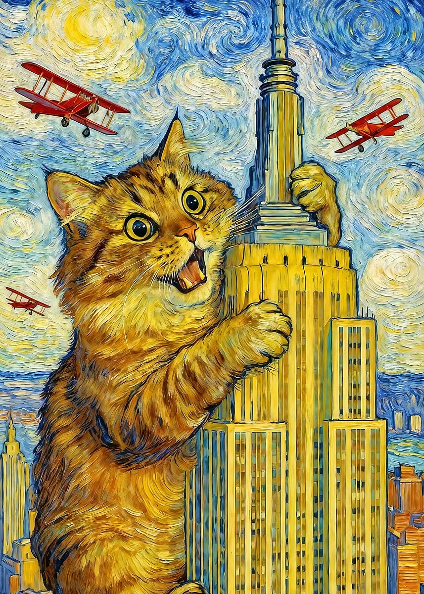 'Titan Cat in New York' Poster, picture, metal print, paint by hans ...
