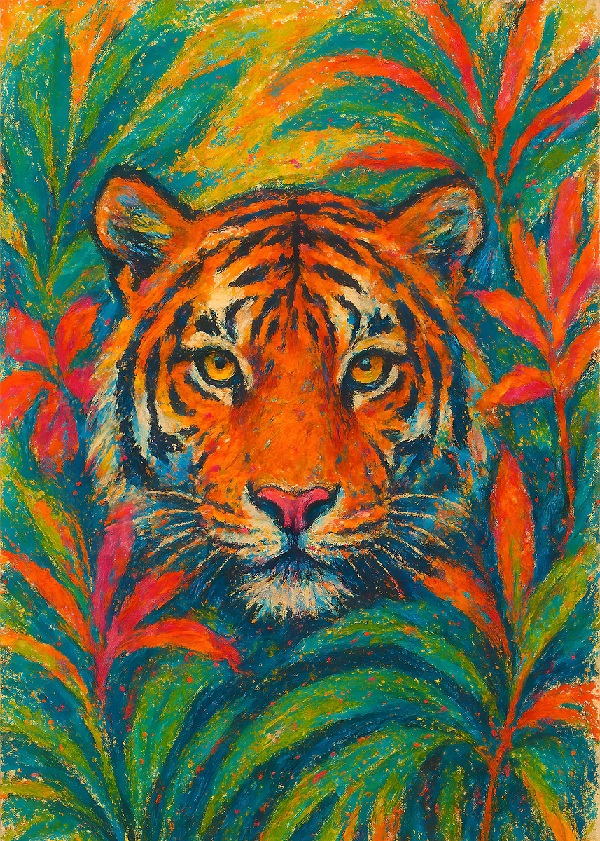 'Tiger in Jungle Pastel Art' Poster, picture, metal print, paint by ...