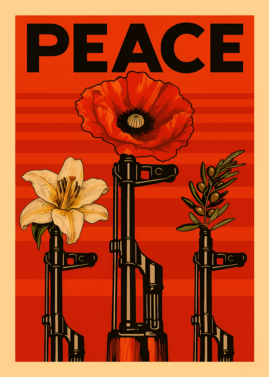 'Peace Symbolism with Flowers and Guns' Poster, picture, metal print ...