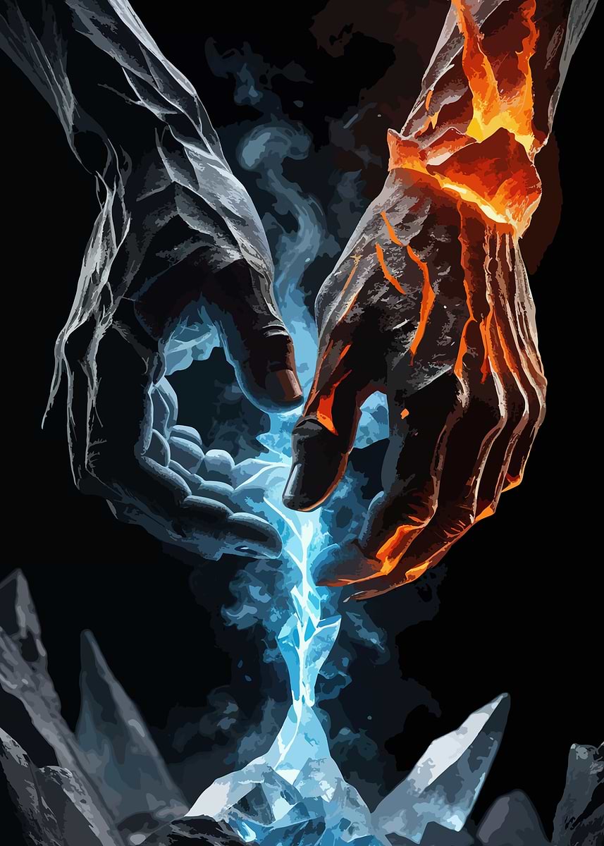 'Ice and Fire Hands' Poster, picture, metal print, paint by Fifah9209 ...