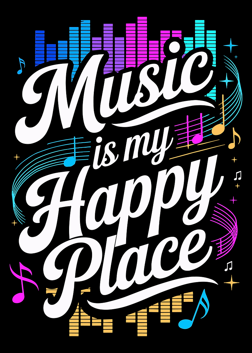 'Music Is My Happy Place Poster, Colorful Music Wall Art, Modern Music ...