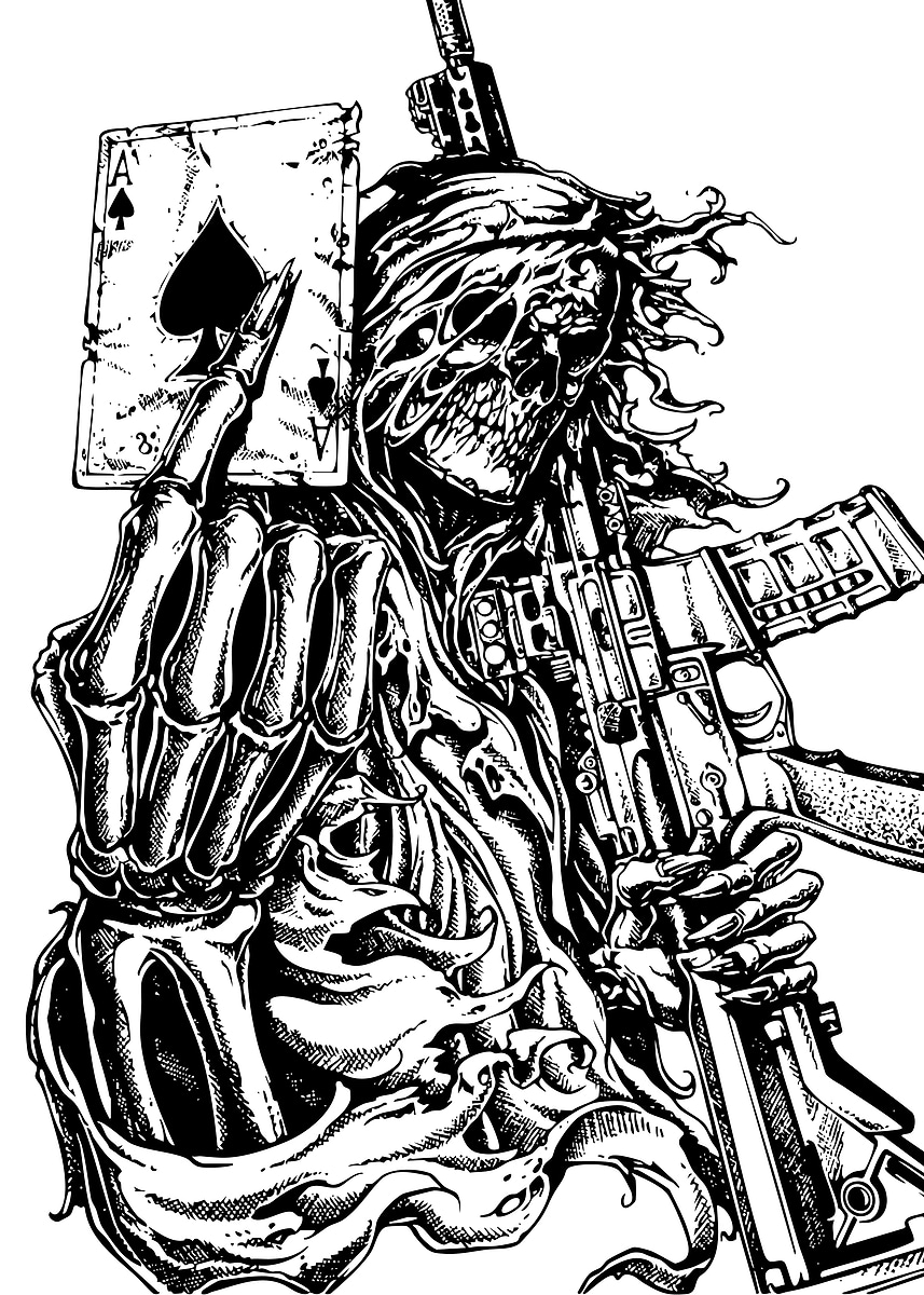 'Skeleton with Ace of Spades and Rifle' Poster, picture, metal print ...