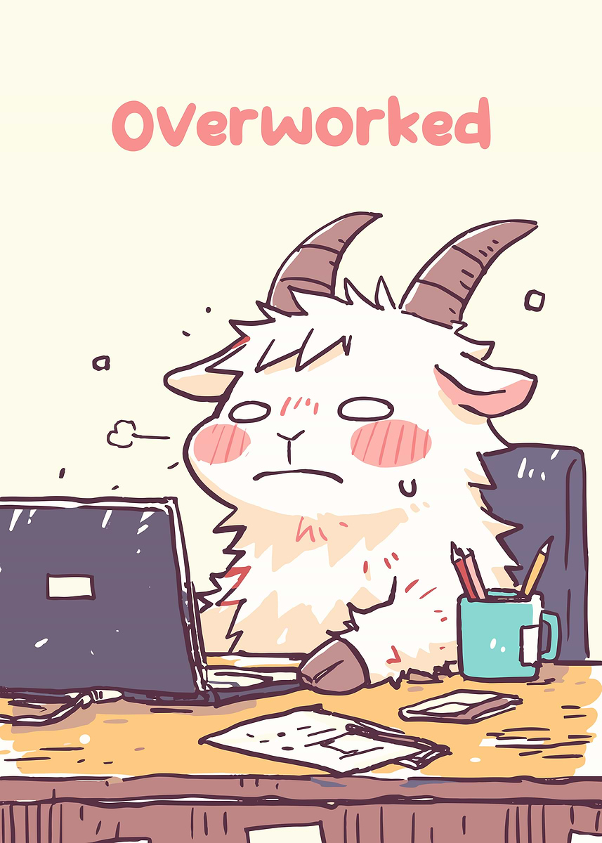 'Overworked Goat Cartoon Illustration' Poster, picture, metal print ...