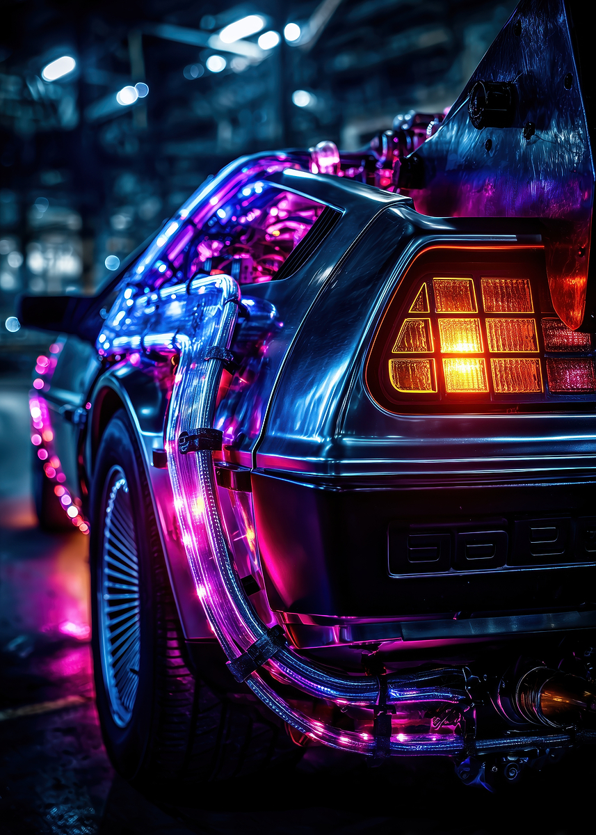 'Cyberpunk DeLorean Time Machine' Poster, picture, metal print, paint ...