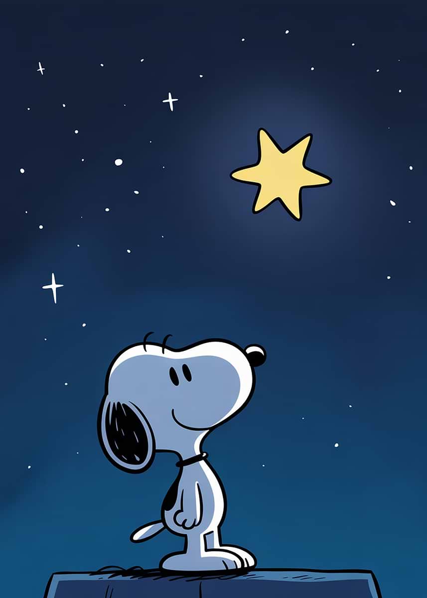 'Snoopy Gazing at a Starry Night' Poster, picture, metal print, paint ...