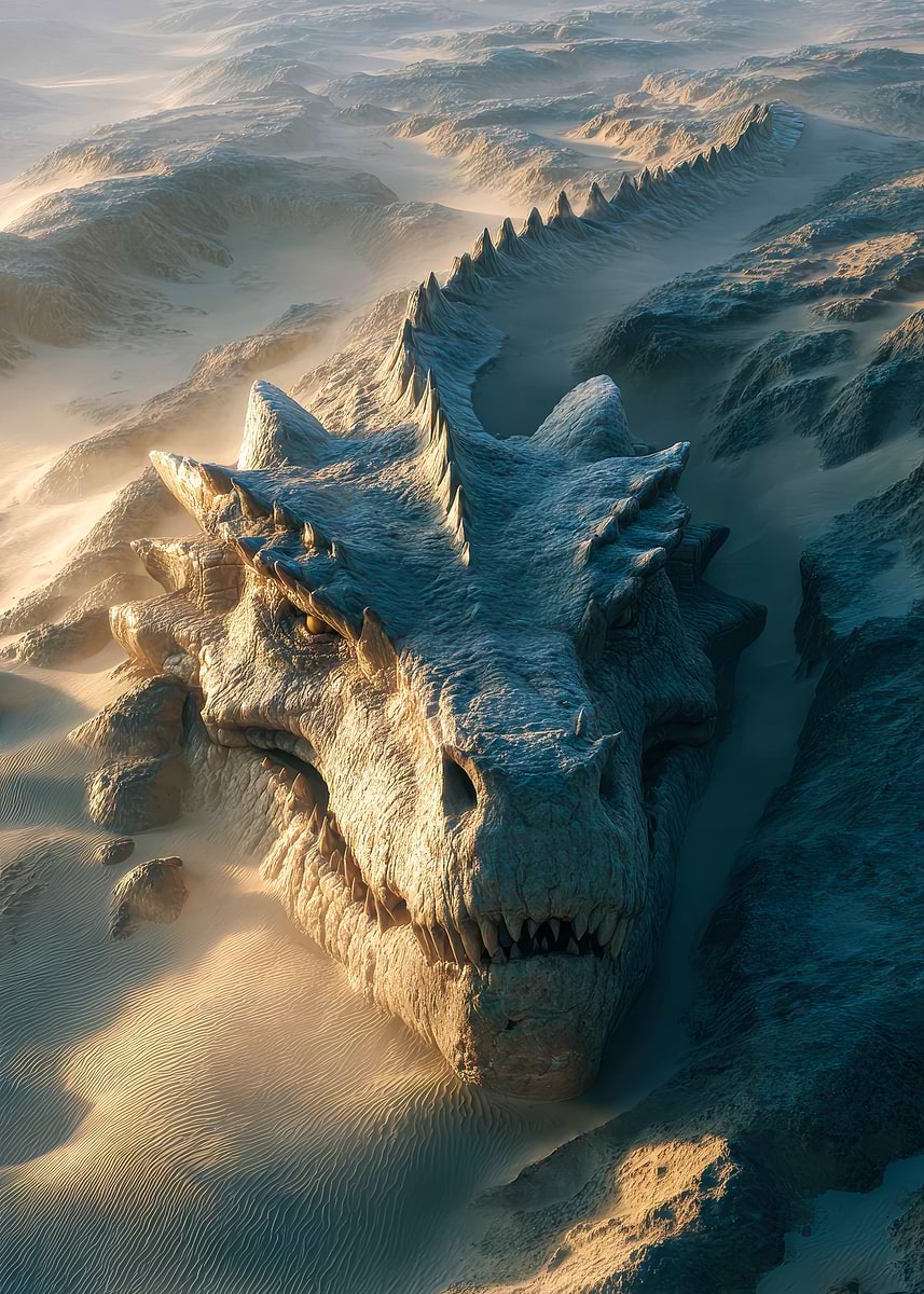 'Dragon Fossil in Sandy Landscape' Poster, picture, metal print, paint ...