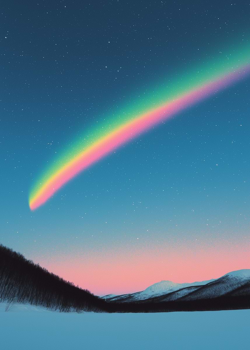 'Rainbow Comet Over Snowy Landscape' Poster, picture, metal print ...