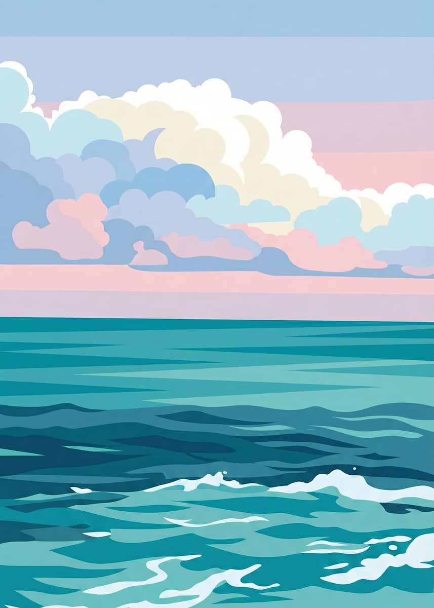 'Pastel Ocean and Sky Illustration' Poster, picture, metal print, paint ...