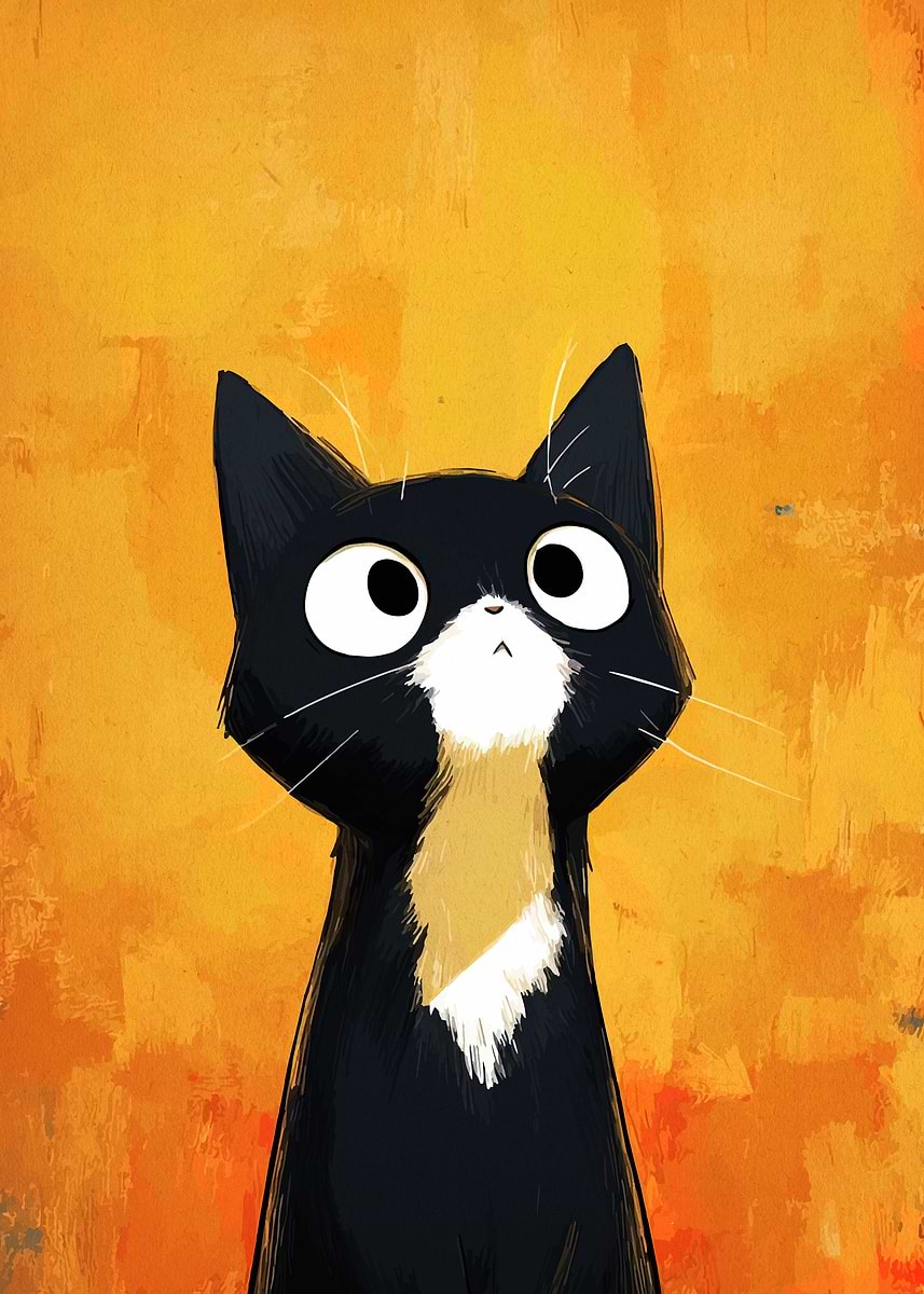 'Cartoon Cat Portrait on Yellow Background' Poster, picture, metal ...