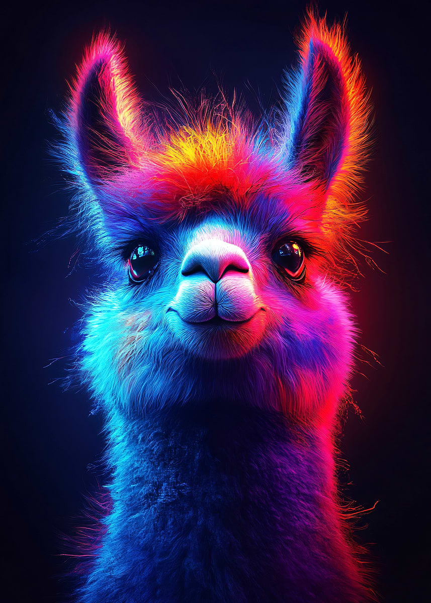 'Neon Llama Portrait' Poster, picture, metal print, paint by creed ...