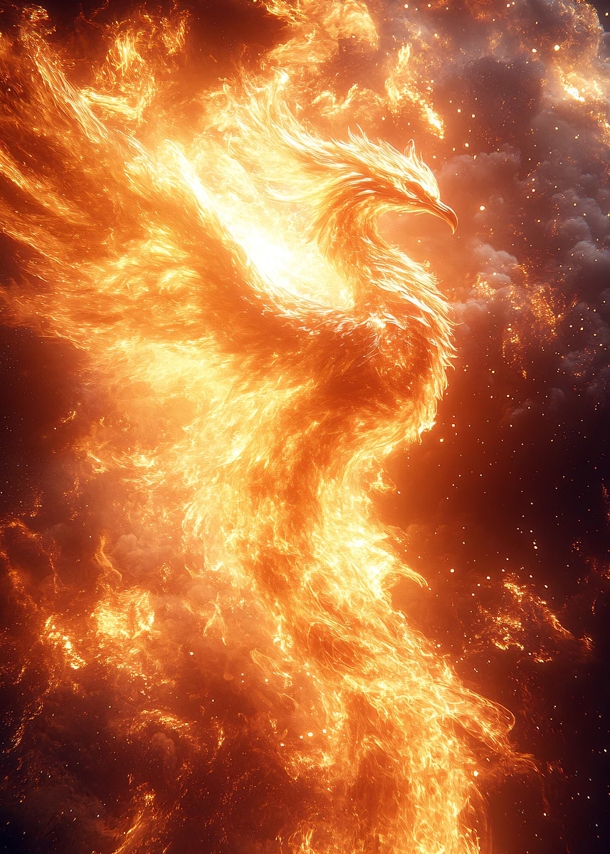 'Fiery Phoenix Rising' Poster, picture, metal print, paint by maria ...