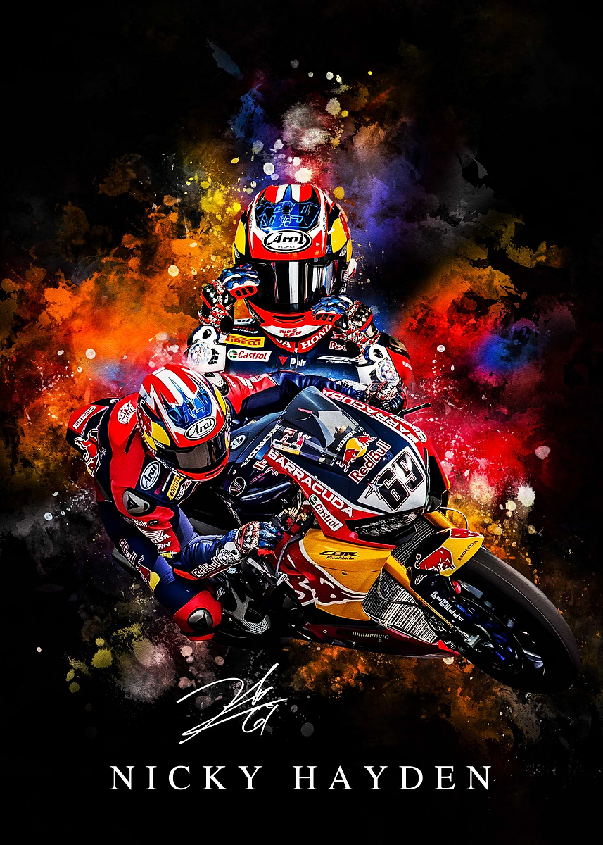 'Nicky Hayden Motorcycle Racing' Poster, picture, metal print, paint by ...