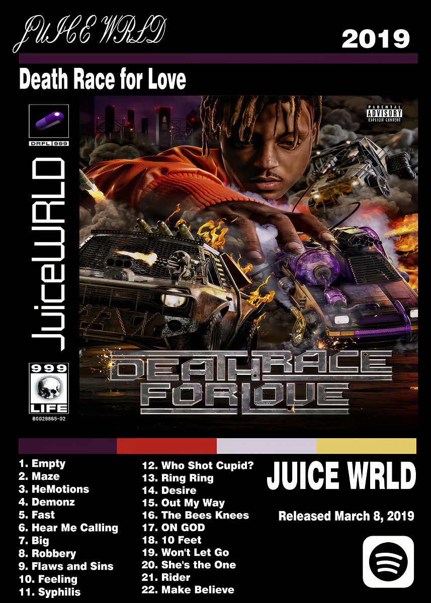 'Juice WRLD - Death Race for Love' Poster, picture, metal print, paint ...