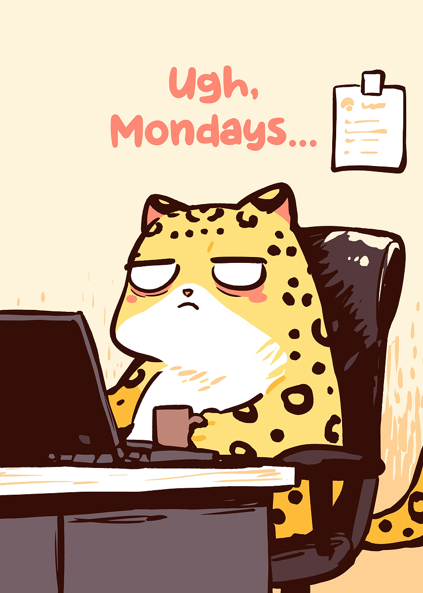 'Ugh, Mondays... Leopard at work' Poster, picture, metal print, paint ...