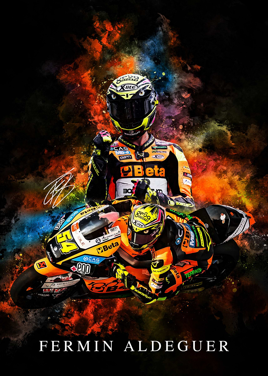 'Fermin Aldeguer Motorcycle Racing Portrait' Poster, picture, metal ...