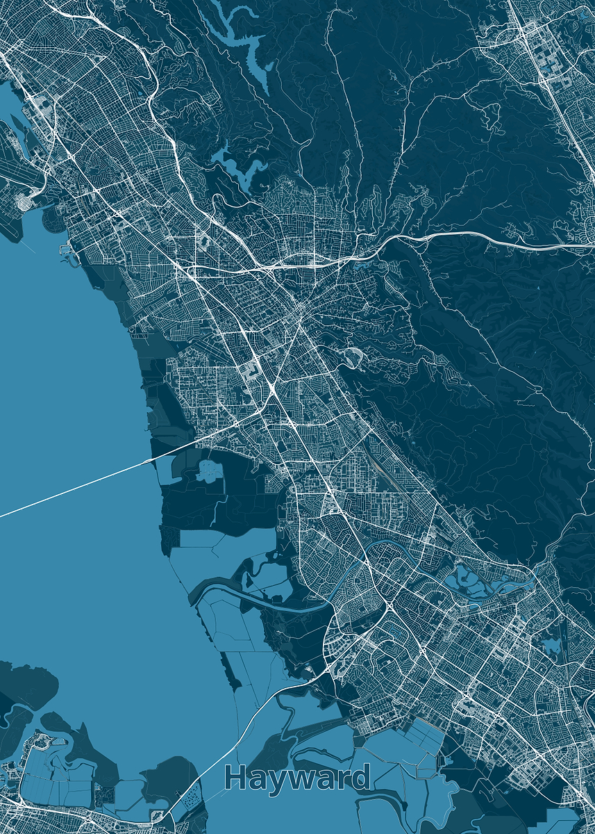 'Hayward, California City Map' Poster, picture, metal print, paint by ...