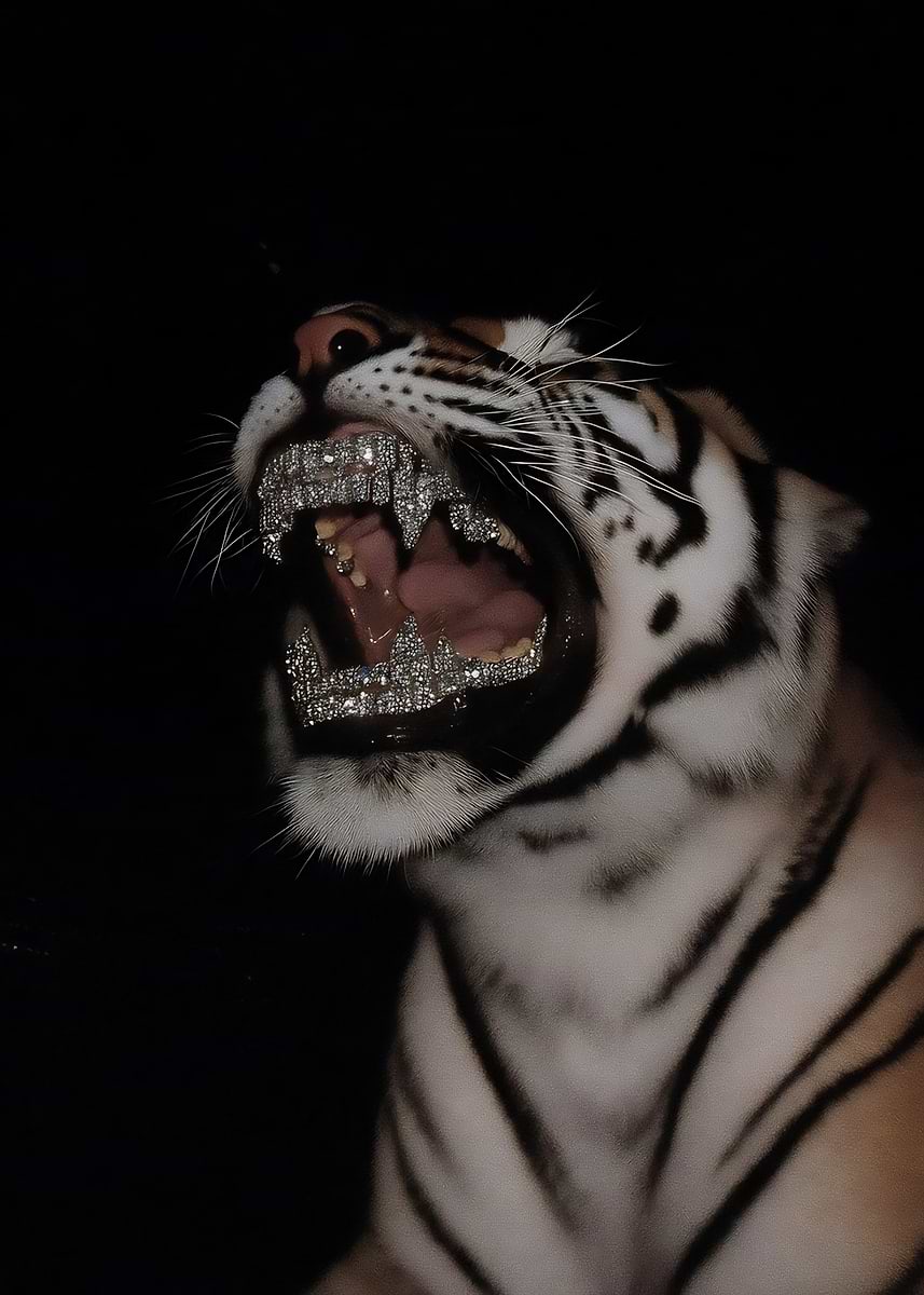 Tiger Grillz Diamond Grill Poster Picture Metal Print Paint By