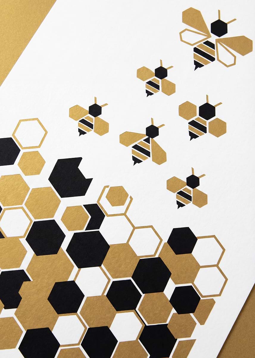 'Geometric Bees and Honeycomb Pattern' Poster, picture, metal print ...