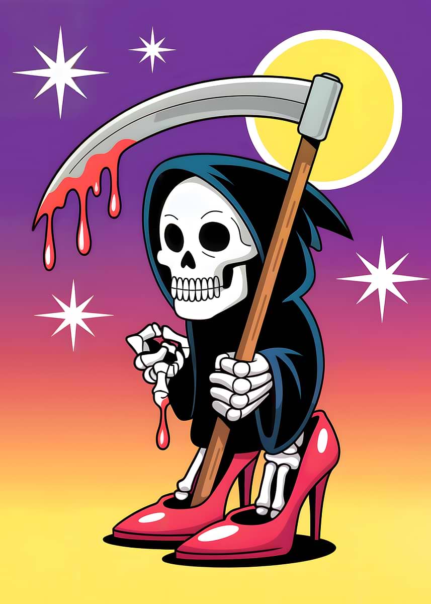 'Cartoon Grim Reaper in Heels' Poster, picture, metal print, paint by ...