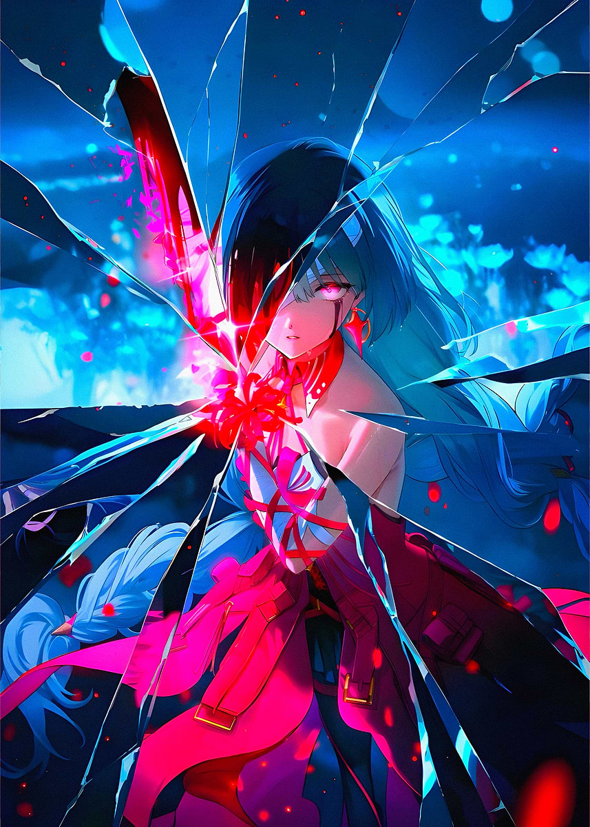 'Anime Girl Through Shattered Glass' Poster, picture, metal print ...