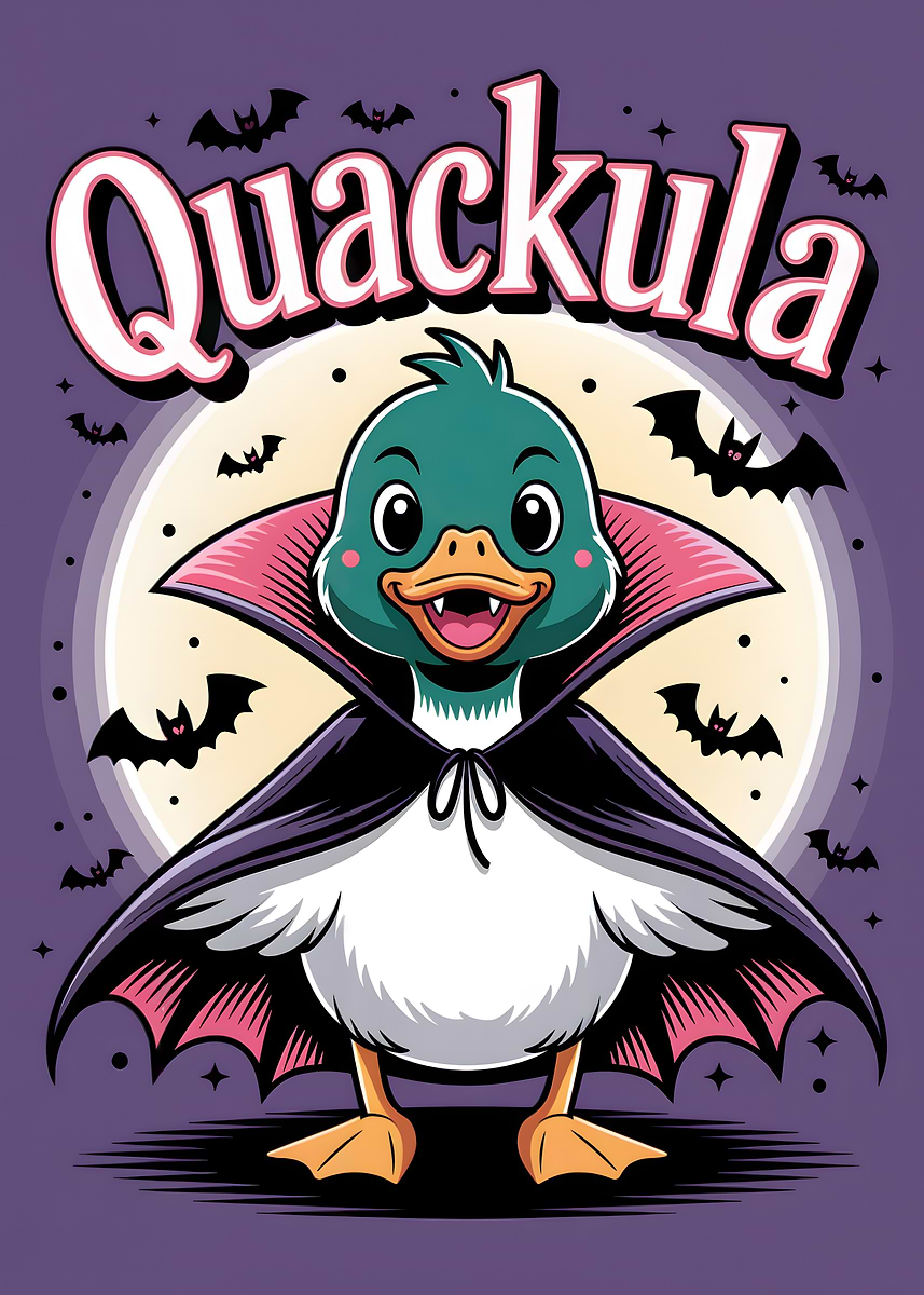 'Quackula Cartoon Duck Vampire Halloween' Poster, picture, metal print ...