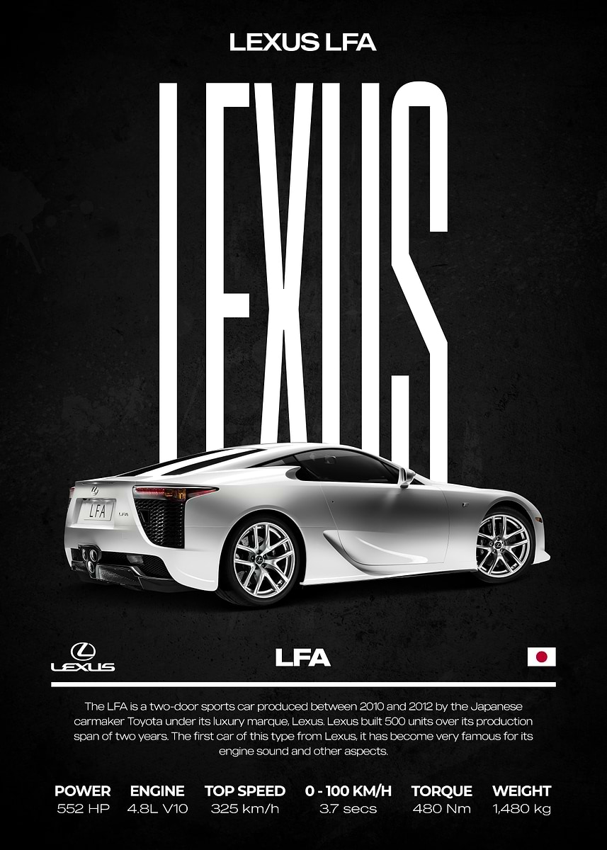 'Lexus LFA Car Poster' Poster, picture, metal print, paint by ...