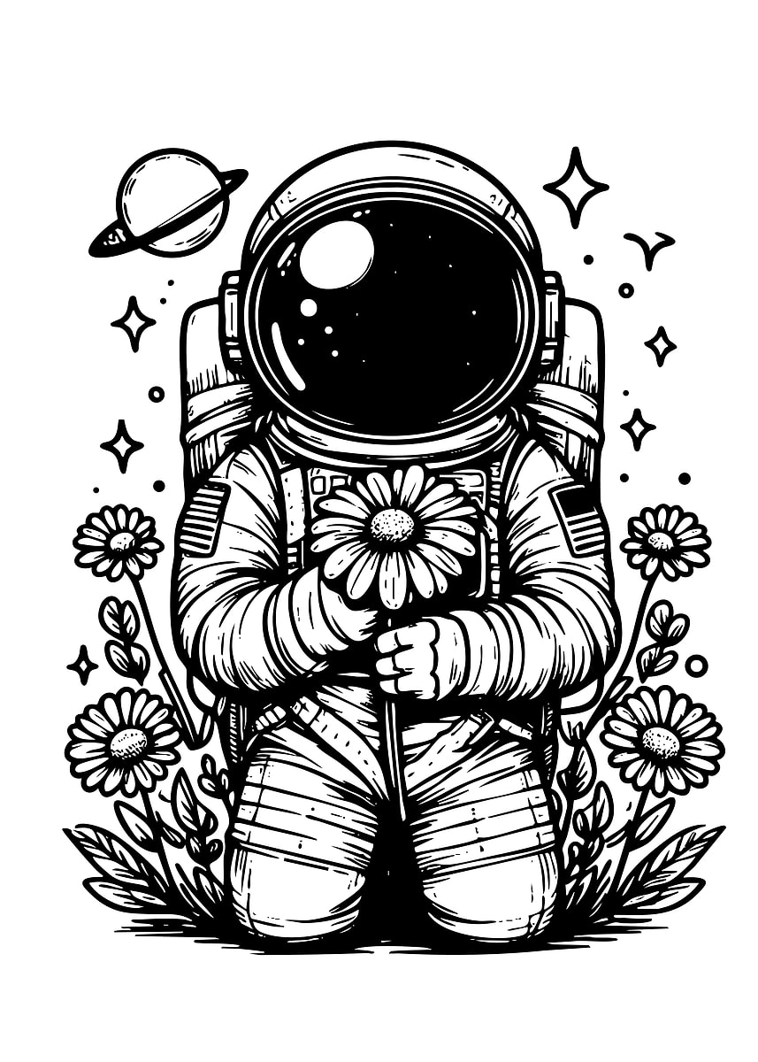 'Astronaut with Flower in Space' Poster, picture, metal print, paint by ...